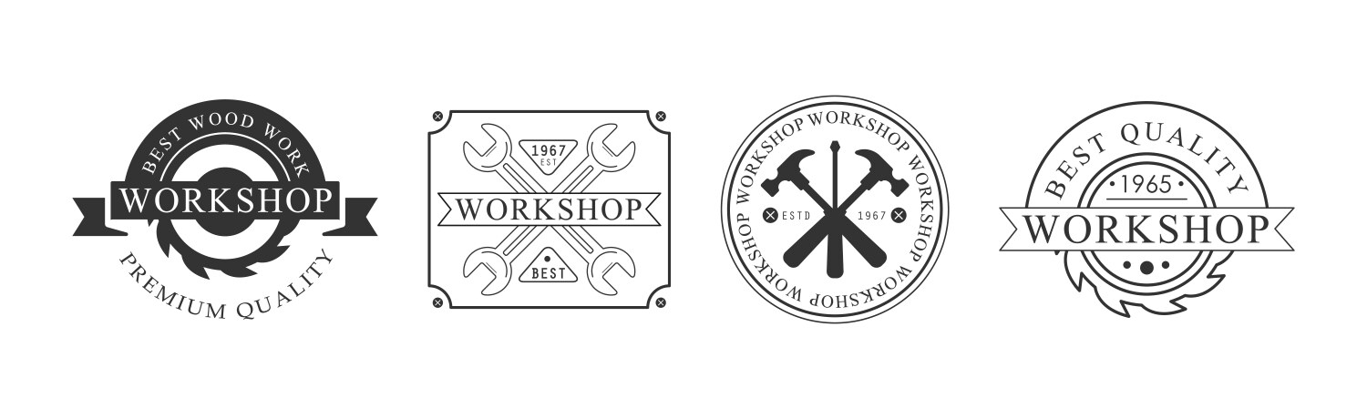 Workshop and woodworking craft label set Vector Image