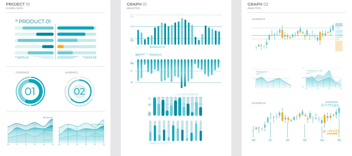 Business elements charts in color finance charts Vector Image