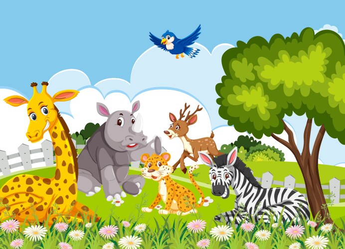 Happy jungle animals best friends Royalty Free Vector Image