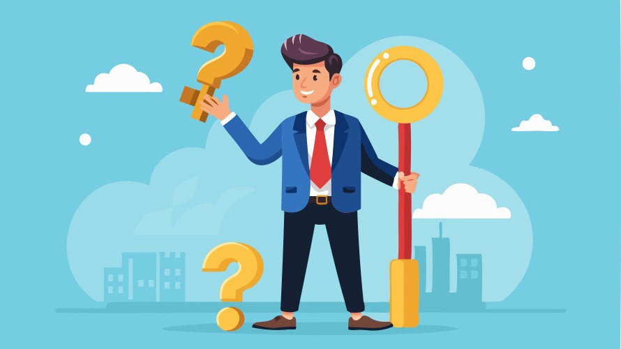 Businessman with key and question mark Royalty Free Vector
