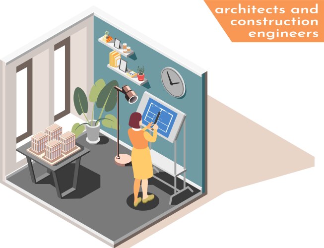 Architect at work composition Royalty Free Vector Image