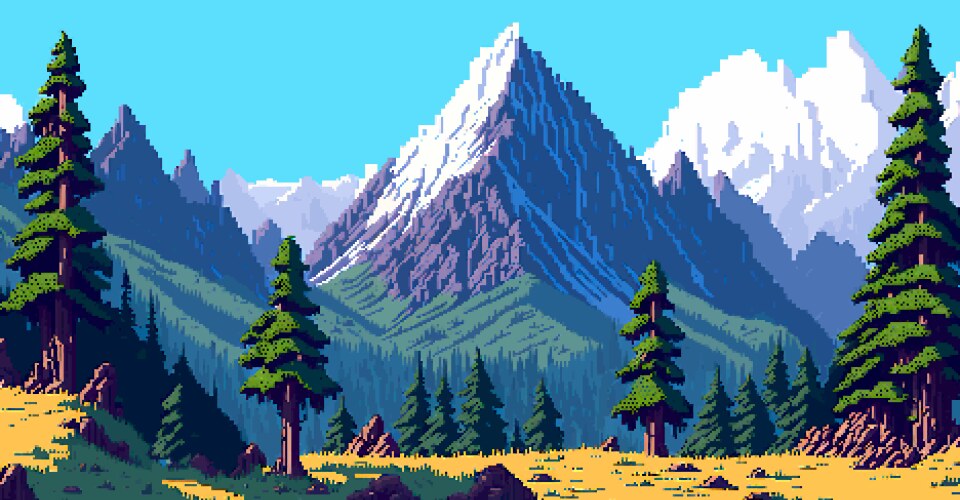 Landscape 8bit pixel art summer natural Royalty Free Vector