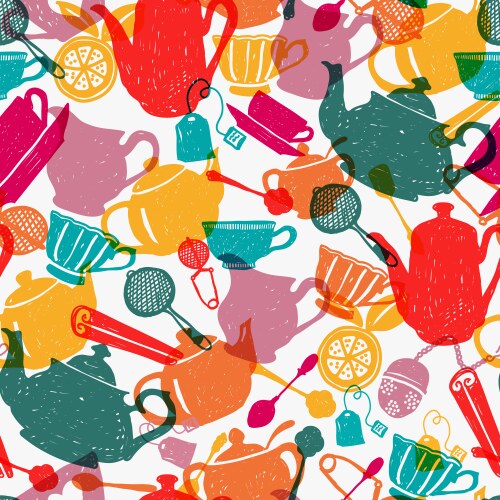 Tea time seamless pattern background beige Vector Image