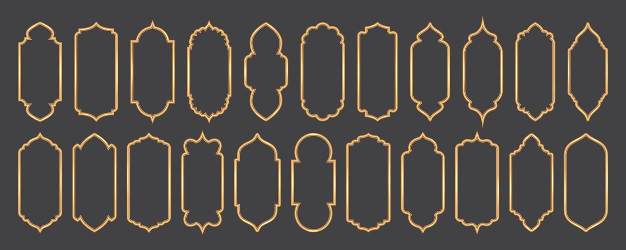 Ramadan window frame shapes islamic golden arches Vector Image