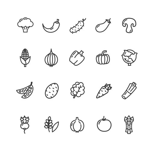 Vegetable line icons editable stroke Royalty Free Vector