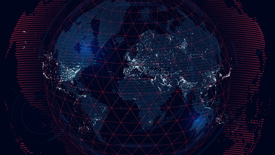 Communications network map of the world centered Vector Image