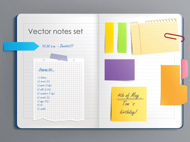 Cute y2k notebook paper page template cool note Vector Image