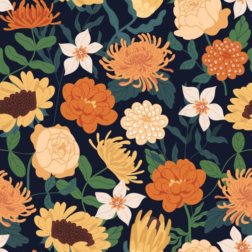 Elegant seamless floral pattern with fall flowers Vector Image
