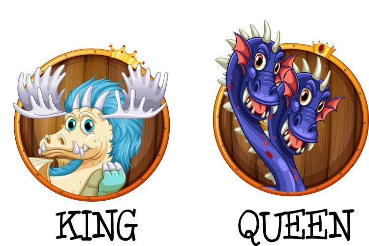 King and queen on round badges Royalty Free Vector Image