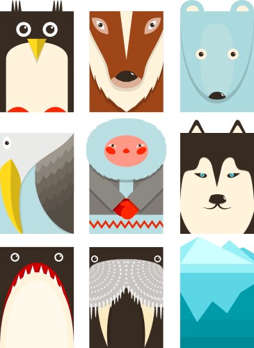 Set of isolated animals and people in the arctic Vector Image
