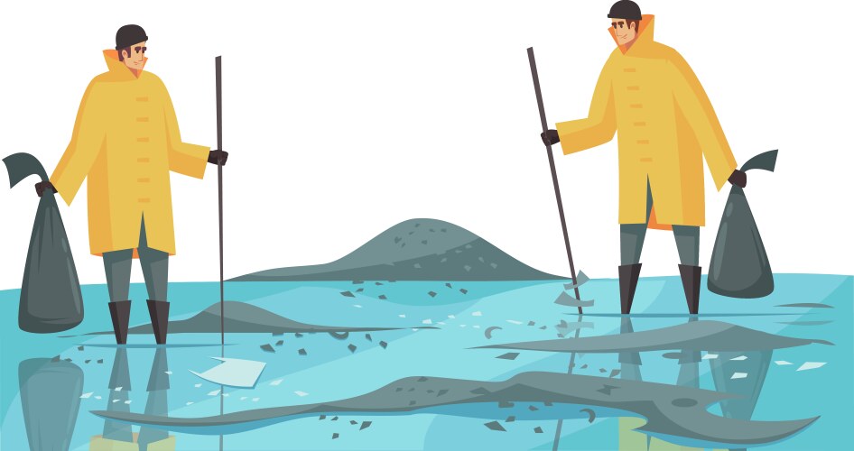 People clean dirty river from garbage polluted Vector Image