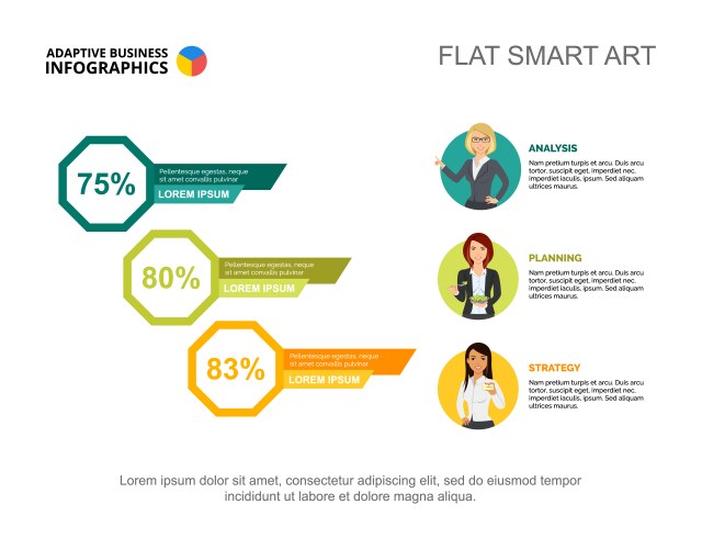 Three ideas percentage chart template Royalty Free Vector