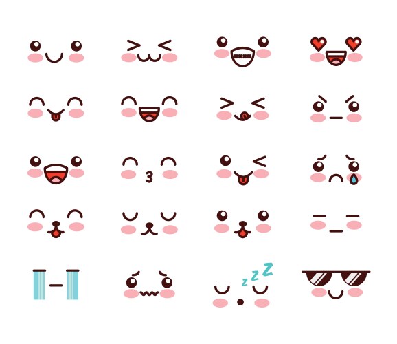 Cute kawaii face icon set on white background Vector Image