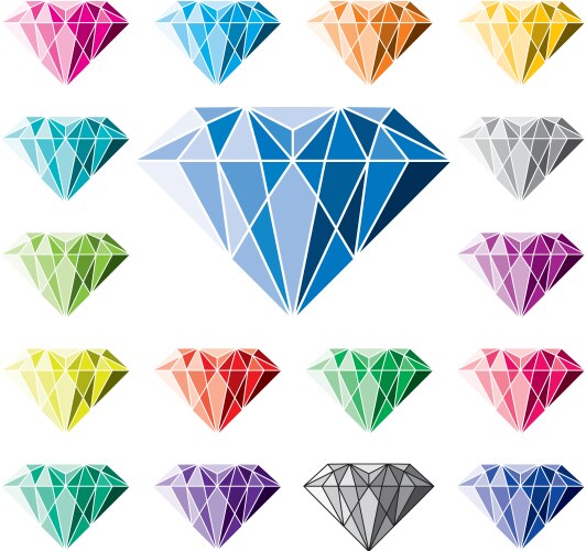 Colorful cartoon diamonds icons set Royalty Free Vector