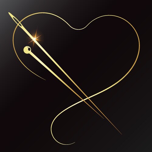 Sewing needle with gold thread embroidery Vector Image