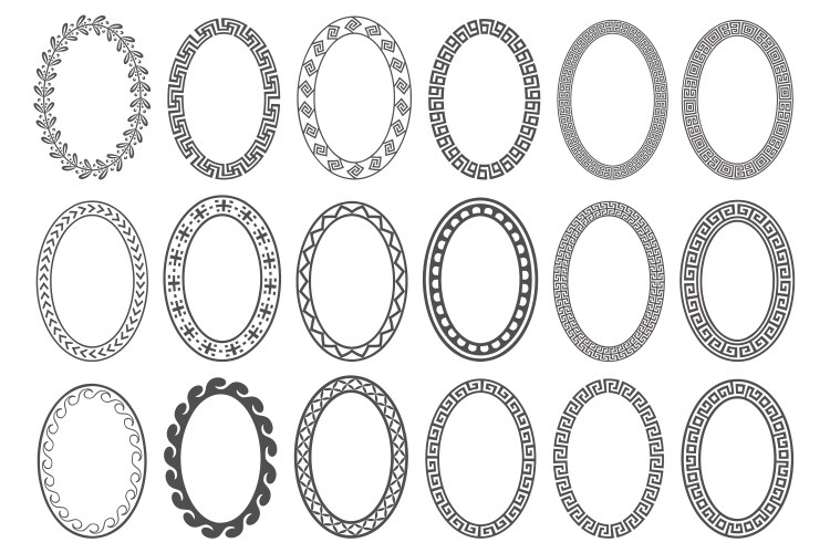 Greek key oval frame set ellipse ancient designs Vector Image