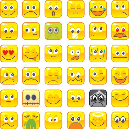 Smiley emoji square icon pack Royalty Free Vector Image