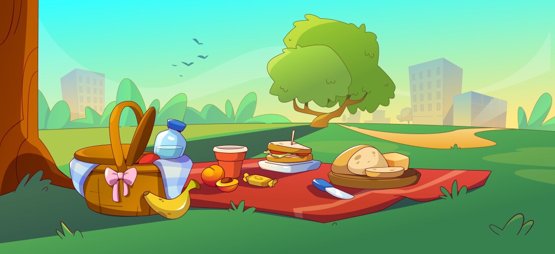 Happy family picnic in city park cartoon Vector Image