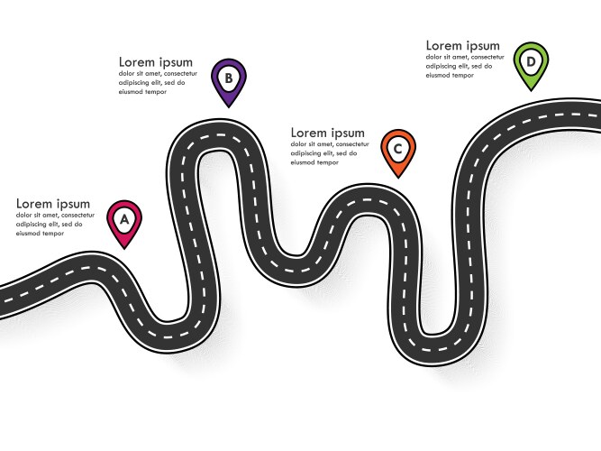 Road route infographic line with step-by-step plan