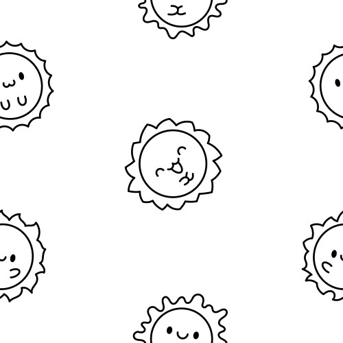 Cute kawaii sun with face coloring page Royalty Free Vector