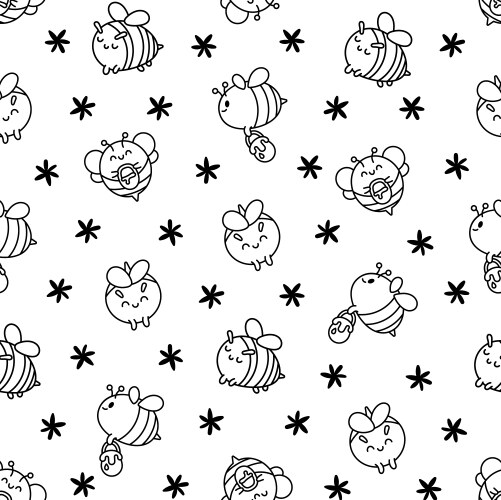 Cartoon cute bee seamless pattern coloring page Vector Image