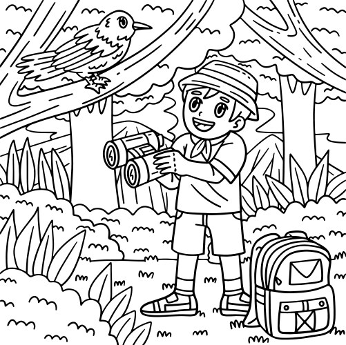 Camping camper with toucan bird coloring page Vector Image