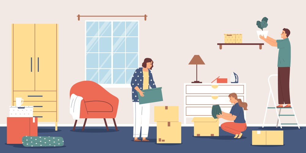 Family moving to new home cartoon concept Vector Image