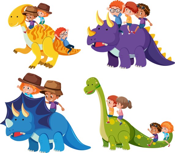 A boy riding on dinosaur Royalty Free Vector Image