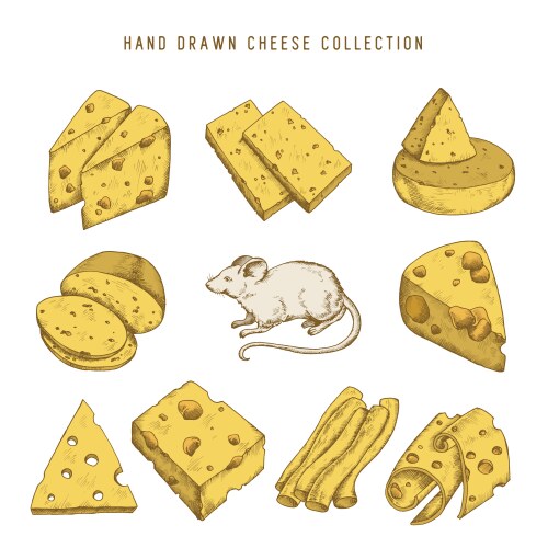 Cheese doodle icons set Royalty Free Vector Image