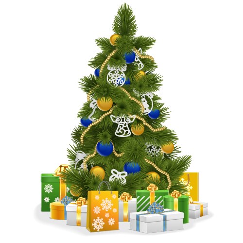Cartoon christmas tree with decorations isolated Vector Image