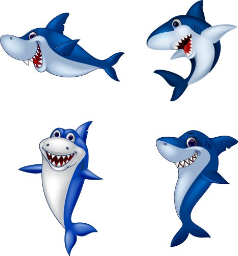 Cartoon shark collection set Royalty Free Vector Image