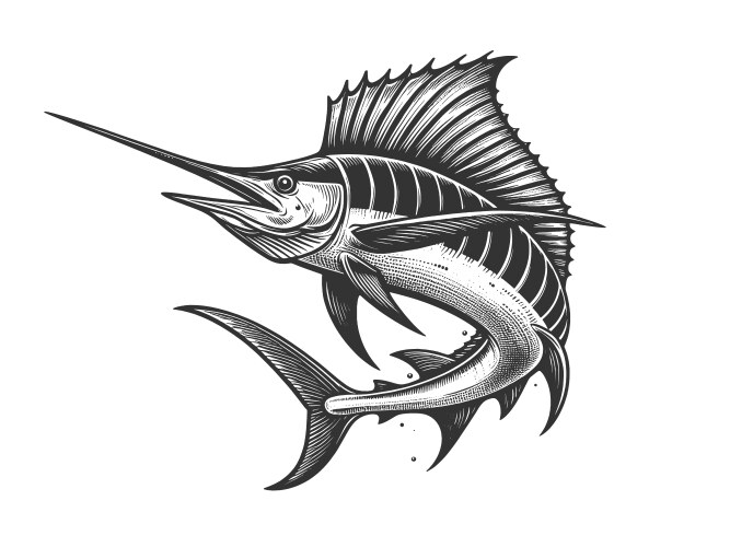 Sailfish blue marlin engraving Royalty Free Vector Image