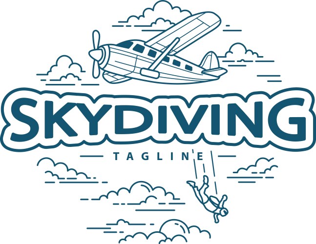 Skydiving logo with airplane and person falling Vector Image