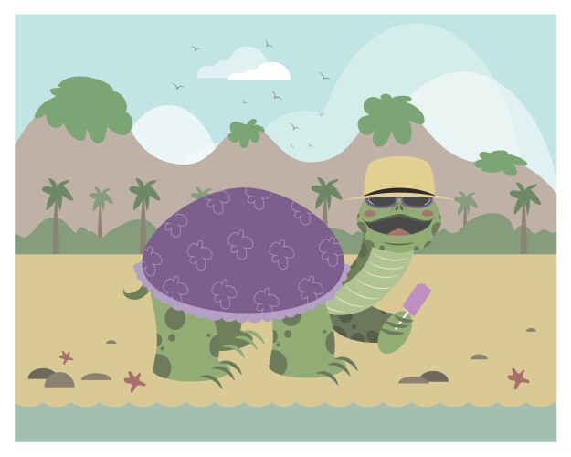 Cartoon a turtle walking in the middle Royalty Free Vector