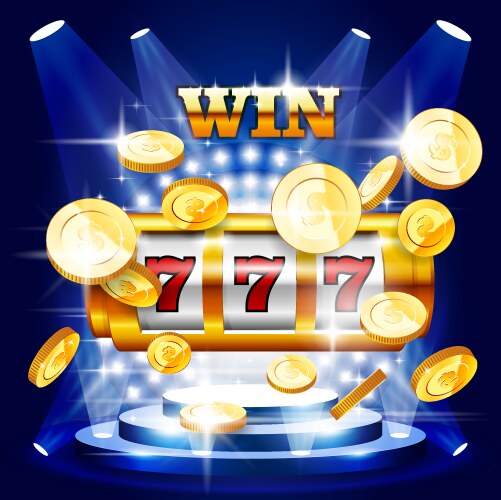 Golden slot machine wins the jackpot Royalty Free Vector