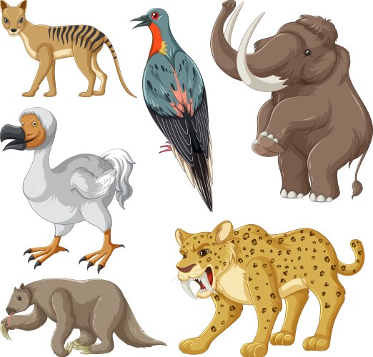 Extinct species wild mammal animals and birds Vector Image