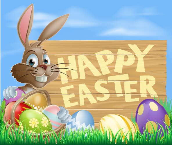 Easter bunnies with blank sign background Vector Image