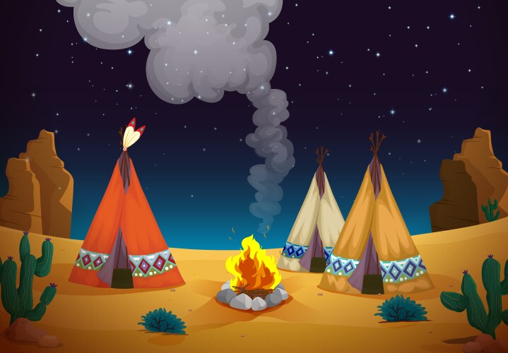 Tent house and fire Royalty Free Vector Image - VectorStock