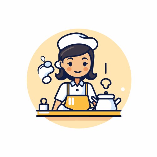 Coffee shop cute cartoon girl character in apron Vector Image