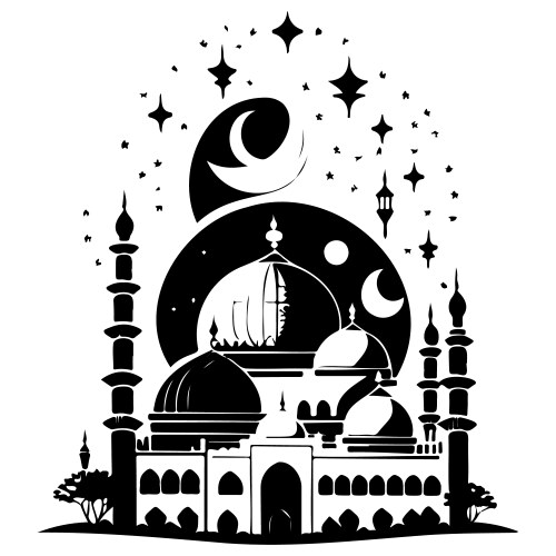 Ramadan kareem moon mosque sketch draw Royalty Free Vector