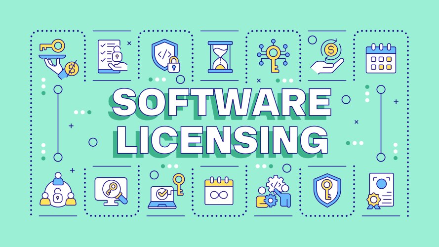 Software licensing purple word concept Royalty Free Vector