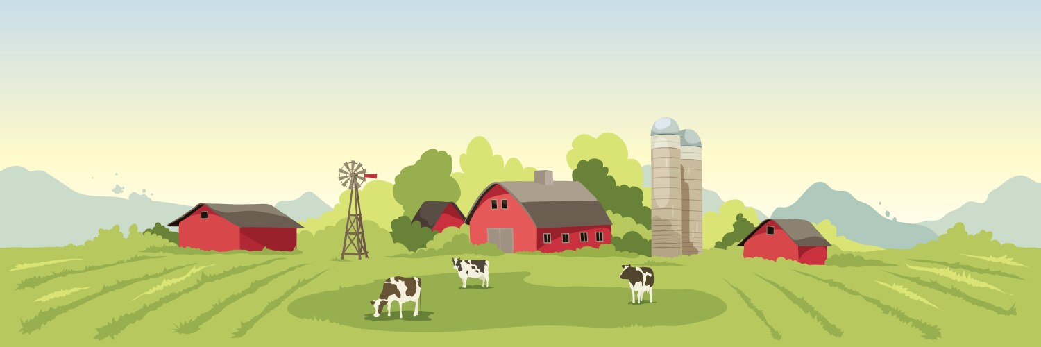 Wheat fields village farm landscape with green Vector Image