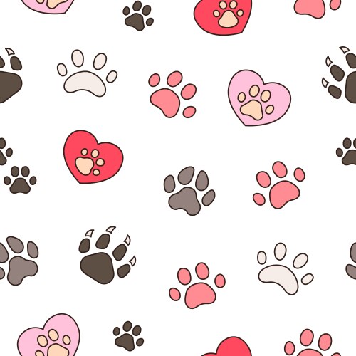 Animal paw print seamless pattern coloring page Vector Image