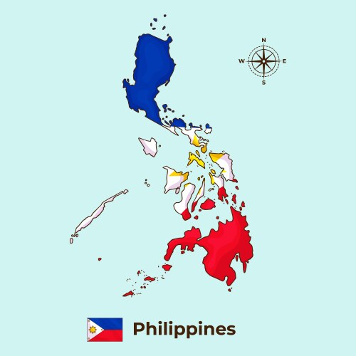 Philippines - solid black outline border map Vector Image