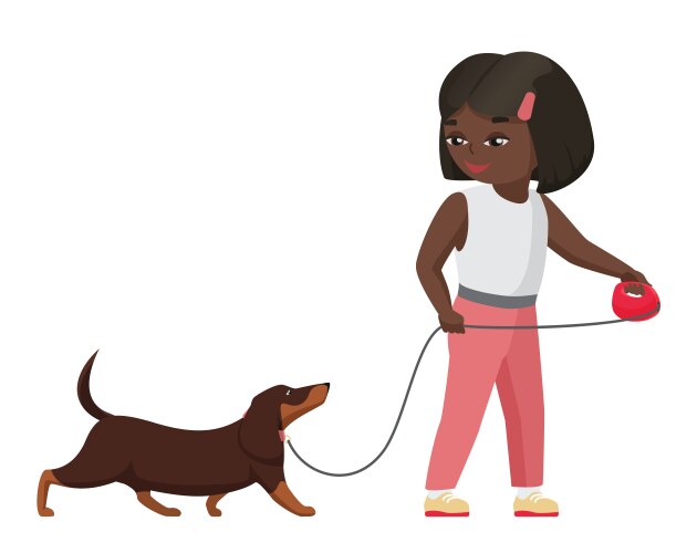 Cartoon funny woman walking with dog Royalty Free Vector