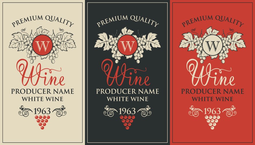 Set wine labels with grapes and wine glass Vector Image