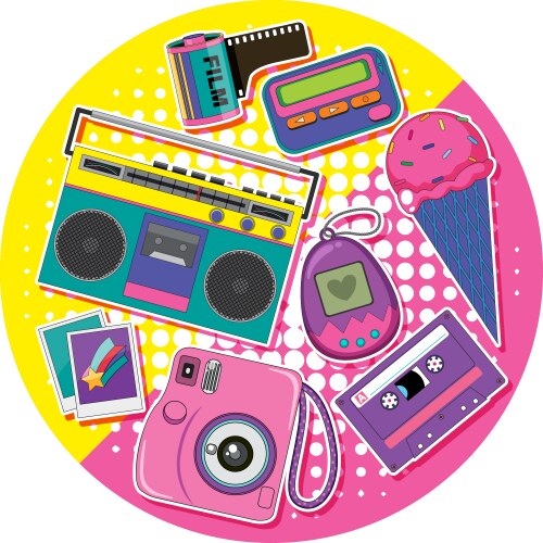 90s retro objects and elements set Royalty Free Vector Image