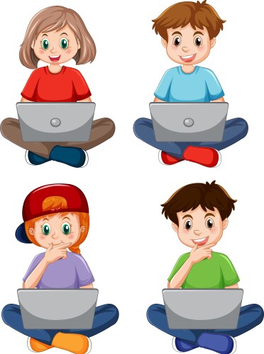 Cartoon kids using laptops for online learning Vector Image