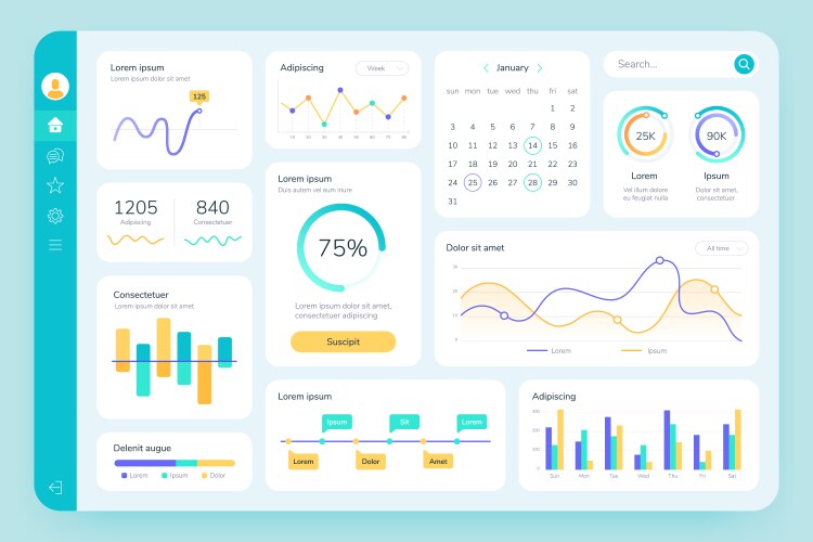 Dashboard ui infographic data graphic and chart Vector Image
