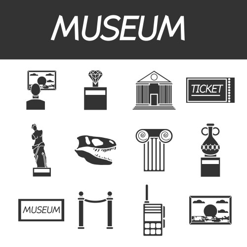 Ticket museum icons set cartoon Royalty Free Vector Image